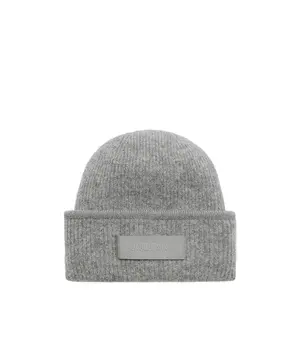 Jacquemus Logo Patch Ribbed Beanie - Gray