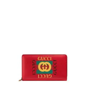 Gucci Print Leather Zip Around Wallet - Red