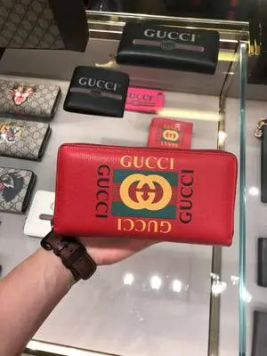 Gucci Print Leather Zip Around Wallet