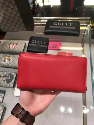 Gucci Print Leather Zip Around Wallet