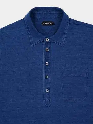 TOM FORD Mother-of-pearl Button Long-sleeve Polo Shirt - Indigo