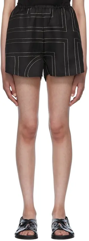 TOTEME Geometric Print Elasticated Waist Shorts - Black
