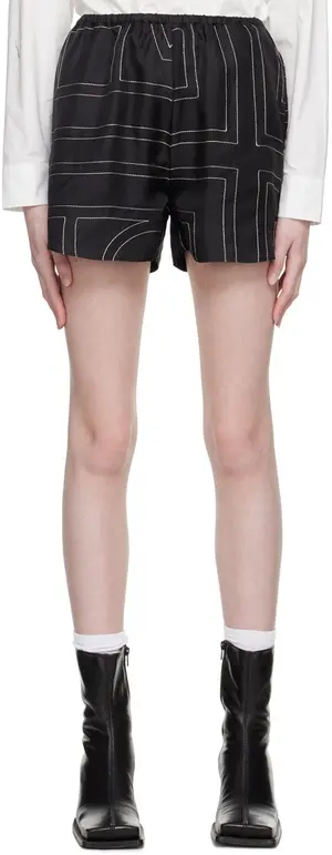 TOTEME Geometric Print Elasticated Waist Shorts - Black