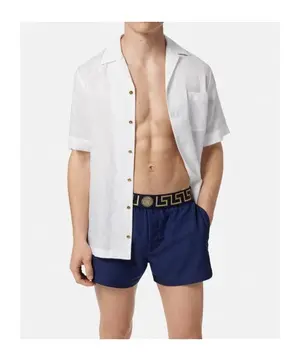 Versace Greca Border Swim Shorts - Blue