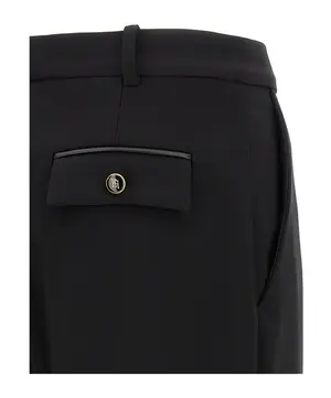 Elisabetta Franchi Fluid Stretch Cady Wide Leg Pants - Black