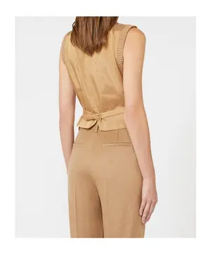Max Mara V-neck Button-up Gilet With Jacquard Back And Belted Waist