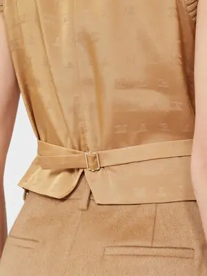 Max Mara V-neck Button-up Gilet With Jacquard Back And Belted Waist