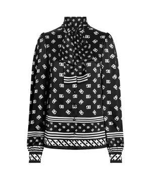 Dolce & Gabbana Printed Pussy-bow Shirt - Black