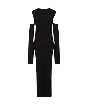 Rick Owens Cape-sleeve Cut-out Ribbed Dress - Black