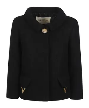 Valentino Garavani Curly Wool Jacket With Gemstone Button Detail - Black