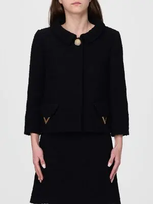 Valentino Garavani Curly Wool Jacket With Gemstone Button Detail - Black