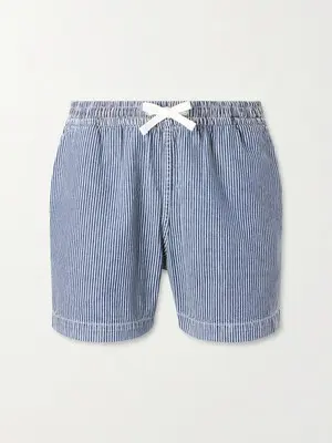 DRAKE'S Straight-leg Striped Cotton Drawstring Shorts