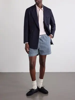 DRAKE'S Straight-leg Striped Cotton Drawstring Shorts