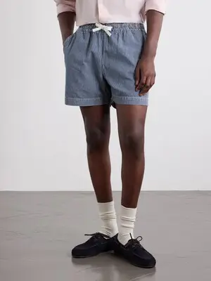 DRAKE'S Straight-leg Striped Cotton Drawstring Shorts