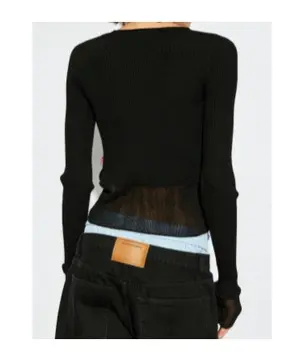 DIESEL® M-sleshs Ribbed Knitted Top With Translucent Paneling - Black