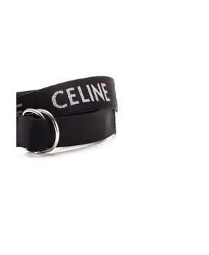 Celine Large Double Ring Belt In Jacquard Textile And Calfskin