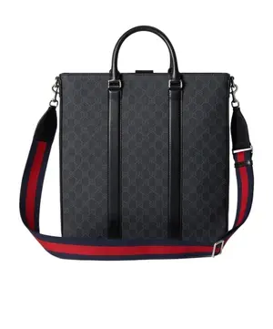 Gucci Gg Supreme Canvas Tote Bag With Adjustable Shoulder Strap - Black