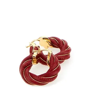 Bottega Veneta Twisted Leather Hoop Earrings - Red
