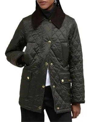 Barbour Quilted Jacket With Corduroy Collar - Black