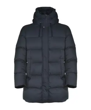 Herno Long-sleeved Hooded Down Jacket - Dark Blue