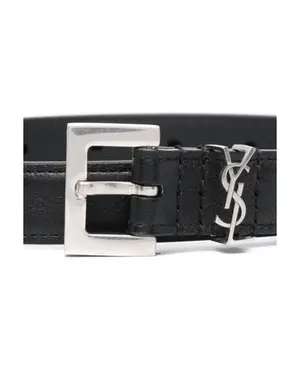 Saint Laurent Cassandre Thin Square Buckled Belt - Black