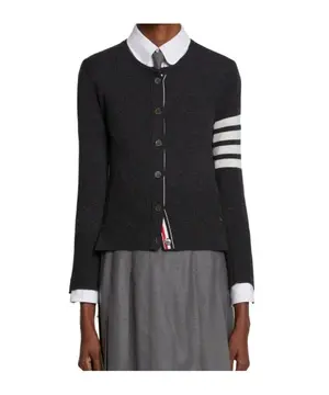 Thom Browne Four-bar Striped Buttoned Cardigan - Dark Gray