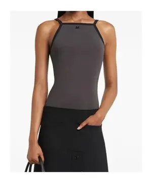 COURREGES Courrèges Strappy Square Neck Tank Top - Carbone/black