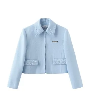 Marissa Chiara Long Sleeve Lapel Collar Jacket - Blue