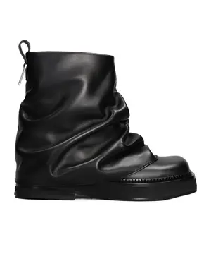 Attico Robin Ruched Leather Ankle Boots - Black