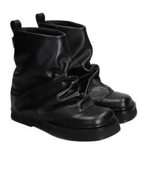 Attico Robin Ruched Leather Ankle Boots - Black