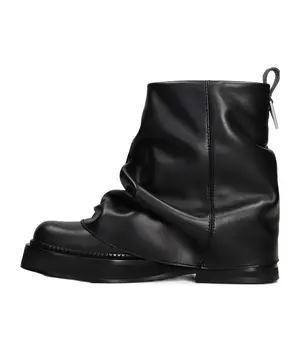 Attico Robin Ruched Leather Ankle Boots - Black