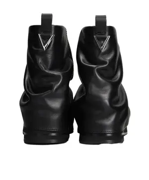 Attico Robin Ruched Leather Ankle Boots - Black