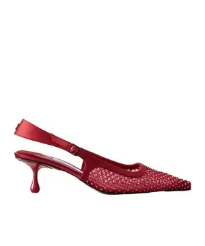 JIMMY CHOO Amel 50 Mesh And Satin Pumps With Crystal Embellishments - Red