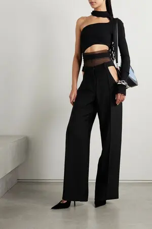 MUGLER Cut-out Wide-leg Trousers - Black