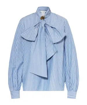 Max Mara Striped Long-sleeve Pussy Bow Shirt