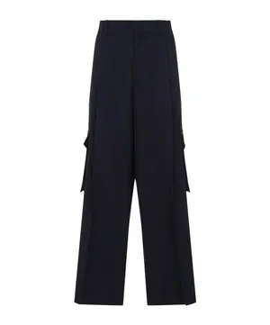 Dries Van Noten Belted Wide Leg Pants - Navy