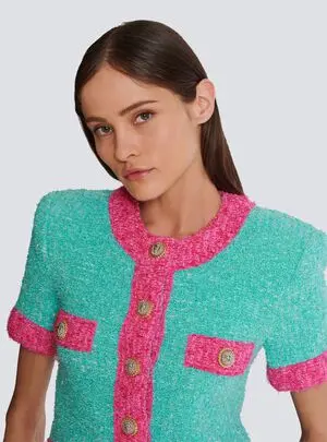 Balmain Two-tone Cropped Knit Cardigan