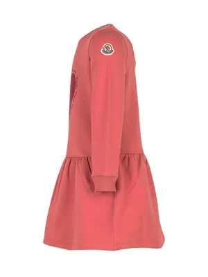 Moncler Heart Embellished Long Sleeve Dress - Red