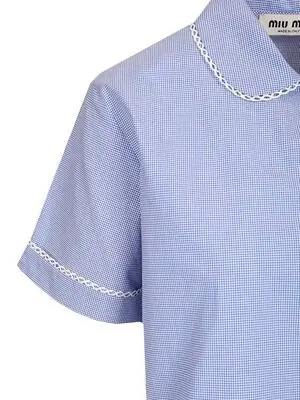 Miu Miu Short-sleeved Checked Shirt With Logo Detail - Blue