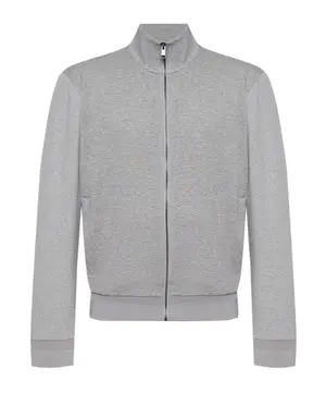 Hugo Boss Zip-up Jacket With Stand Collar And Logo Detail - Silver