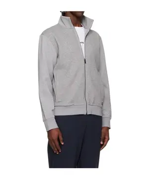 Hugo Boss Zip-up Jacket With Stand Collar And Logo Detail - Silver