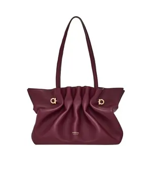 FERRAGAMO Soft Gancio Shoulder Bag - Plum