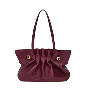 FERRAGAMO Soft Gancio Shoulder Bag - Plum