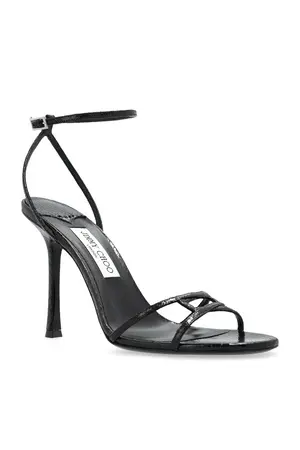 JIMMY CHOO Leo 100 Wrap Leather Sandals - Black