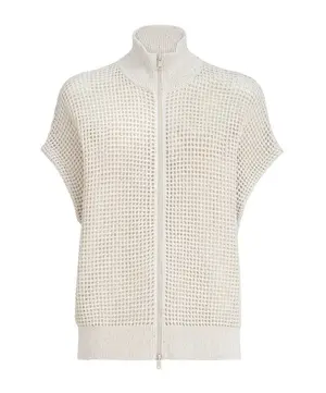 Brunello Cucinelli Mesh Knit Zip-up Cardigan - Oat