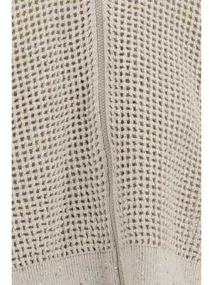 Brunello Cucinelli Mesh Knit Zip-up Cardigan - Oat