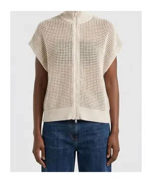 Brunello Cucinelli Mesh Knit Zip-up Cardigan - Oat