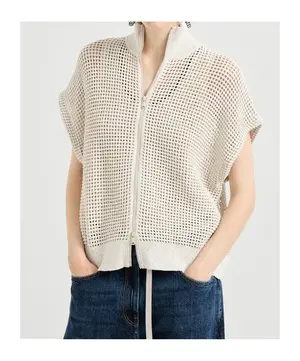 Brunello Cucinelli Mesh Knit Zip-up Cardigan - Oat