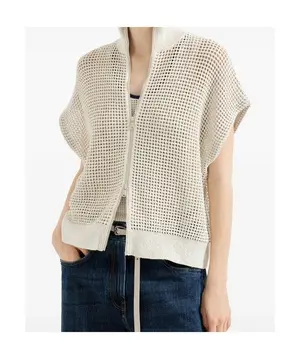 Brunello Cucinelli Mesh Knit Zip-up Cardigan - Oat