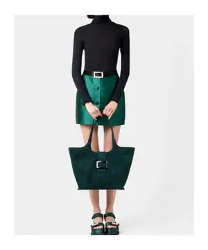 ROGER VIVIER Belle Vivier Medium Shopping Bag In Suede With Resin Buckle - Green